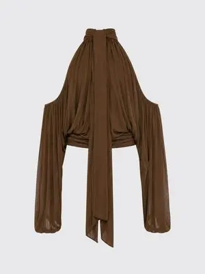 Giuseppe Di Morabito High Neck Cold Shoulder Draped Top - Brown