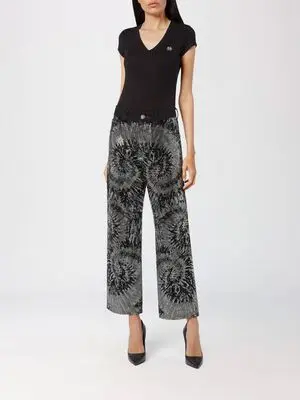 Philipp Plein Wide Leg Cropped Stretch Denim Jeans With Crystals