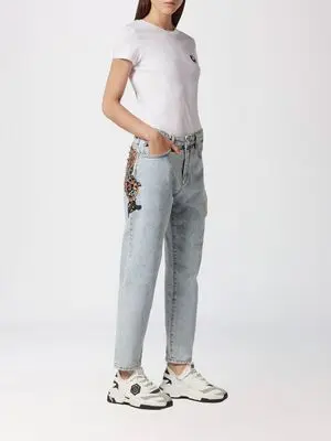 Philipp Plein High-waisted Straight Leg Jeans With Embroidery And Rhinestones - Blue
