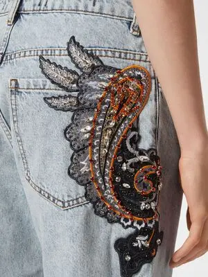 Philipp Plein High-waisted Straight Leg Jeans With Embroidery And Rhinestones - Blue