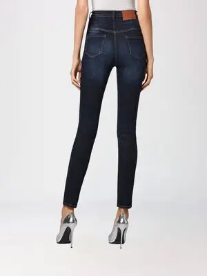 Philipp Plein High-waisted Cropped Skinny Stretch Jeans With Used Effect - Blue