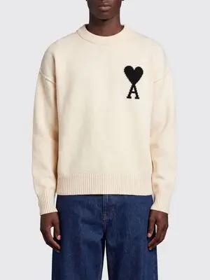 AMI Paris Crew Neck Wool Jumper With Contrast De Cœur Logo - Black 1