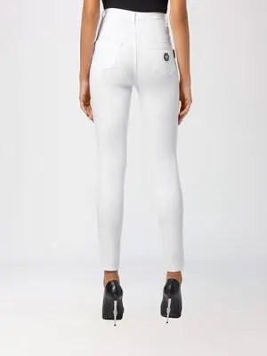 Philipp Plein High-waisted Skinny Cropped Jeans In Stretch With Logo - White