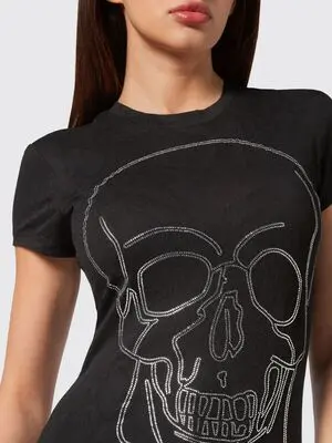 Philipp Plein Slim Fit Cotton T-shirt With Skull Print And Rhinestones - White 1
