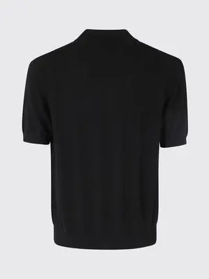 KANGRA Short-sleeved V-neck Viscose Knit Polo Shirt With Ribbed Trims - Black