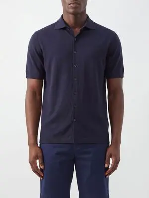 KANGRA Short-sleeved Stretch Cotton Polo Shirt With Classic Collar Blue