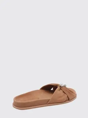JIMMY CHOO Rafi Suede Slide Sandals With Pearls And Rhinestones - Brown