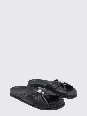 JIMMY CHOO Rafi Embellished Smooth Calfskin Slide Sandals - Black