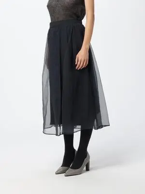 Brunello Cucinelli High-waisted Silk Full Midi Skirt - Grey