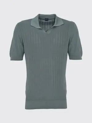 Fedeli Slim Fit V-neck Knit Polo In Organic Cotton With Short Sleeves - Olive