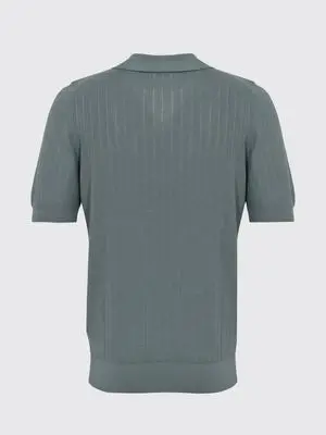 Fedeli Slim Fit V-neck Knit Polo In Organic Cotton With Short Sleeves - Olive