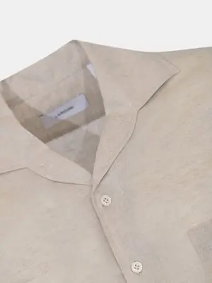 LARDINI Long-sleeved Shirt In Pure Linen With A Cuban Collar And Patch Pocket