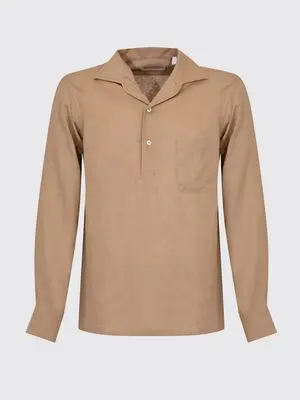 LARDINI Long-sleeved Shirt In Pure Linen With A Cuban Collar And Patch Pocket