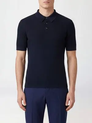 Fedeli Pure Cotton Knit Short-sleeved Polo - Blue