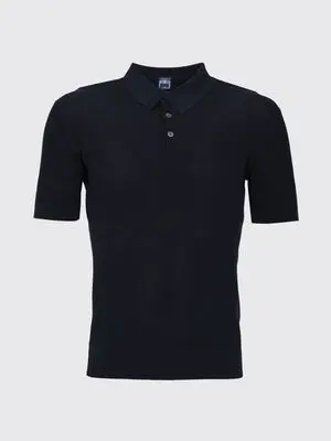 Fedeli Pure Cotton Knit Short-sleeved Polo - Blue