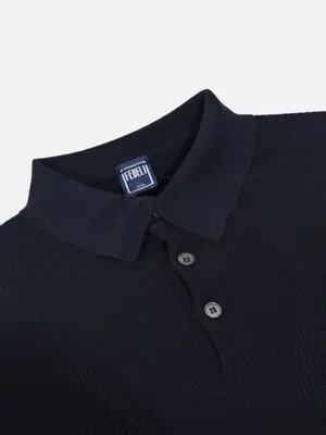 Fedeli Pure Cotton Knit Short-sleeved Polo - Blue