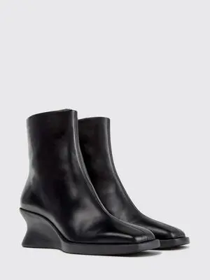 Camper Louise Smooth Leather Wedge Ankle Boots With Squared Toe