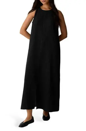 Eileen Fisher Textured Sleeveless Maxi Dress With Front Slit - Black