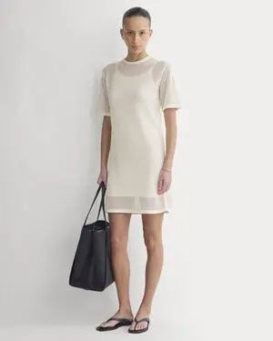Everlane Mesh-knit Short-sleeve Dress - Bone