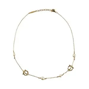 FERRAGAMO Gancini Faux Pearl Station Necklace /pearl - Gold