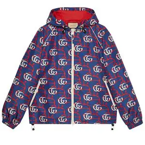 Gucci Gg Monogram Supreme Hooded Jacket - Blue