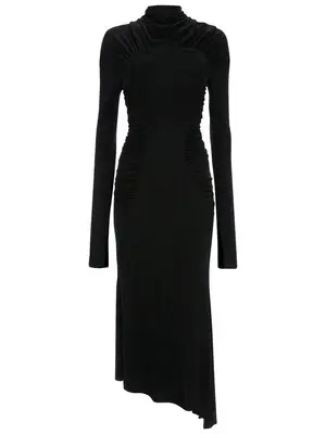Victoria Beckham Midi Dress With High Collar And Gathering