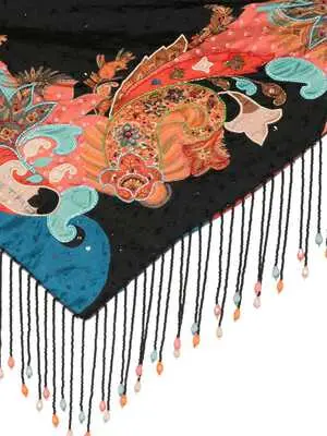 Etro Silk Scarf With Embossed Print And Beaded Fringe