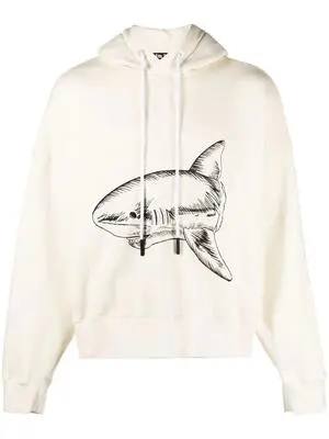 Palm Angels Broken Shark Organic Cotton Hoodie - Ivory