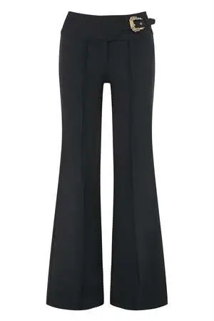 Versace High-waisted Wide-leg Trousers With Buckled Belt - Black