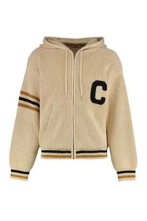 Celine CELINE Hooded Zip Sweater With Embroidered Logo Beige