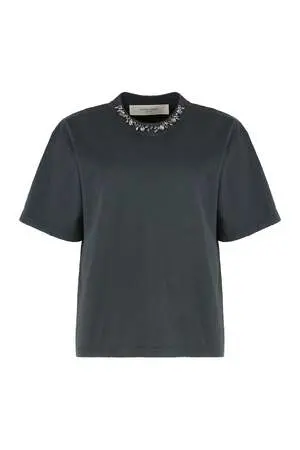 GOLDEN GOOSE Round Neck T-shirt With Cabochon Crystals - Grey