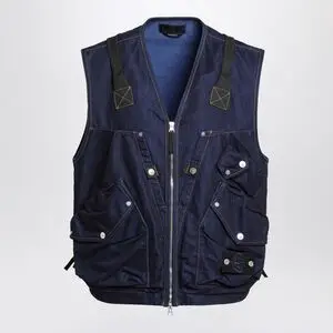 Stone Island Logo Patch Zipped Vest - Blue