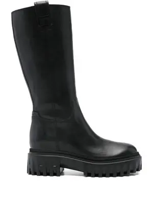 Hogan Mid-calf Leather Boots With Side Zip - Black
