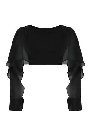 Maticevski Cropped Ruffled Sequin Mesh Top - Black
