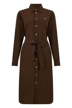 Polo Ralph Lauren Elegant Long Dress With Stylish Belt - Brown