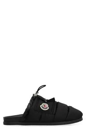 Moncler Mon Padded Nylon Slippers With Drawstring And Logo Patch - Black