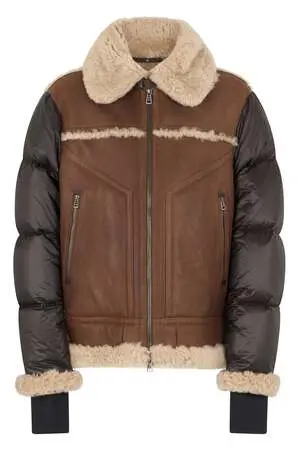 Moncler Mini Down Jacket With Napa Leather And Shearling Inserts