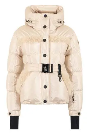 Moncler MONCLER GRENOBLE Mondim Metallic Shearling-Trimmed Hooded Insulated Ski Jacket Beige