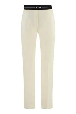 MSGM Palazzo Trousers In Cool Wool With Elastic Band And Logo