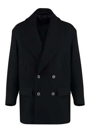 Giorgio Armani Wool Blend Double-breasted Jacket - Black