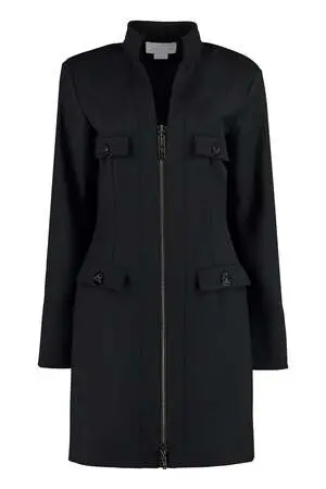 GENNY Zip-up Mini Dress With Cutaway Collar And Flap Pockets