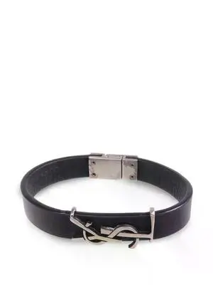 Saint Laurent Logo-appliqué Leather Bracelet - Black