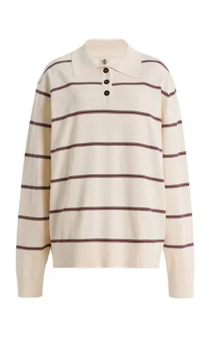 THE GARMENT Striped Knit Polo Shirt - Ivory