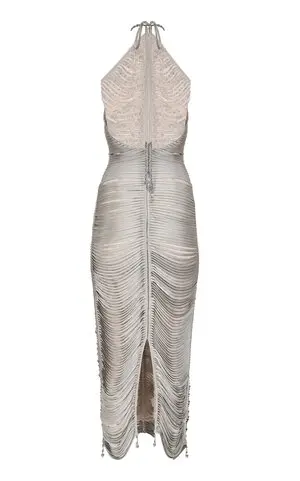 FRANCESCA MIRANDA Halterneck Silk Dress With Hand-sewn Fringes