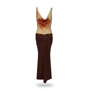 NALÈ Cowl Neck Sunset Ombre Ruched Dress - Brown