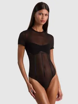 Alice + Olivia Whitney Sheer Seamed Bodysuit