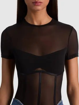 Alice + Olivia Whitney Sheer Seamed Bodysuit