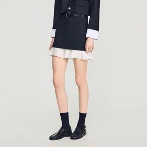 Sandro Mini Striped Ruffled Skirt With Buckle Belt