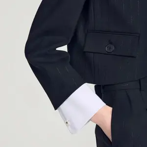 Sandro Cropped Striped Jacket With Standing Collar