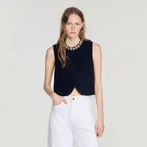 Sandro Embellished Wool Cropped Top